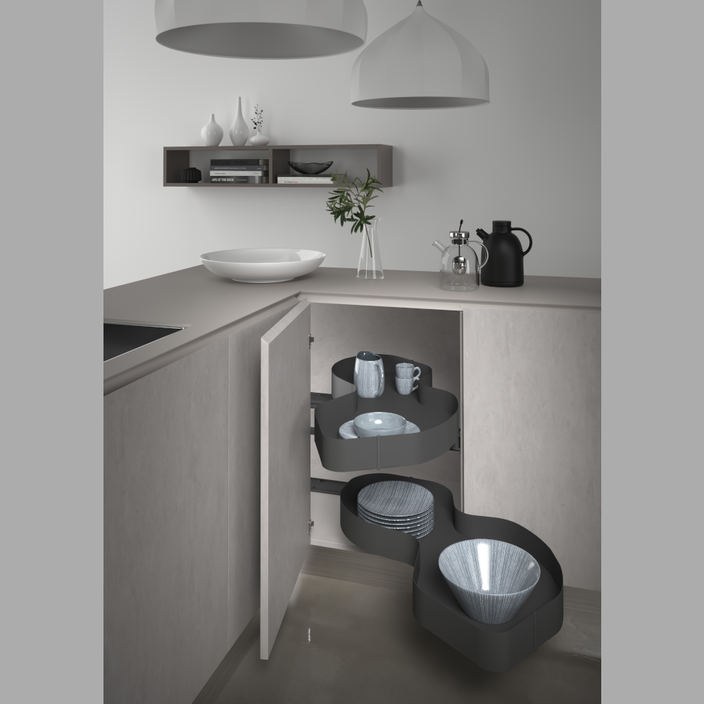 Ancona Pull-Out Corner Unit, 2x Solid Base Shelves with Metal Sides, T ...