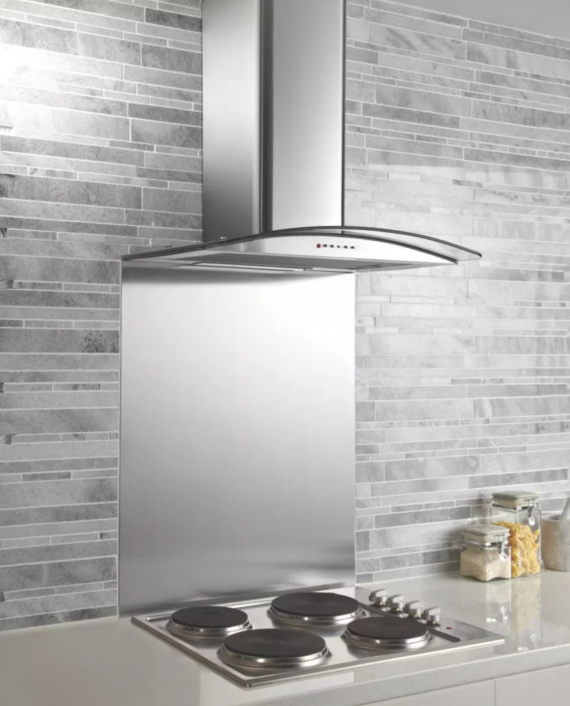 Stainless Steel Splashback, 750 x 600 x 10mm, Rounded Corners, 0.8mm S ...